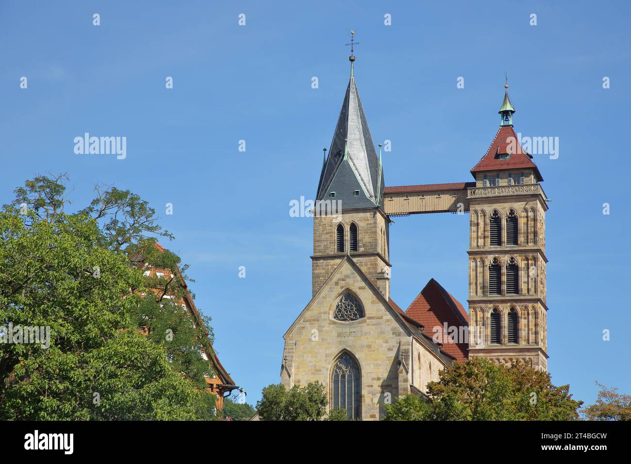 Spires of the Gothic town church of St. Dionys, twin spires, Esslingen ...