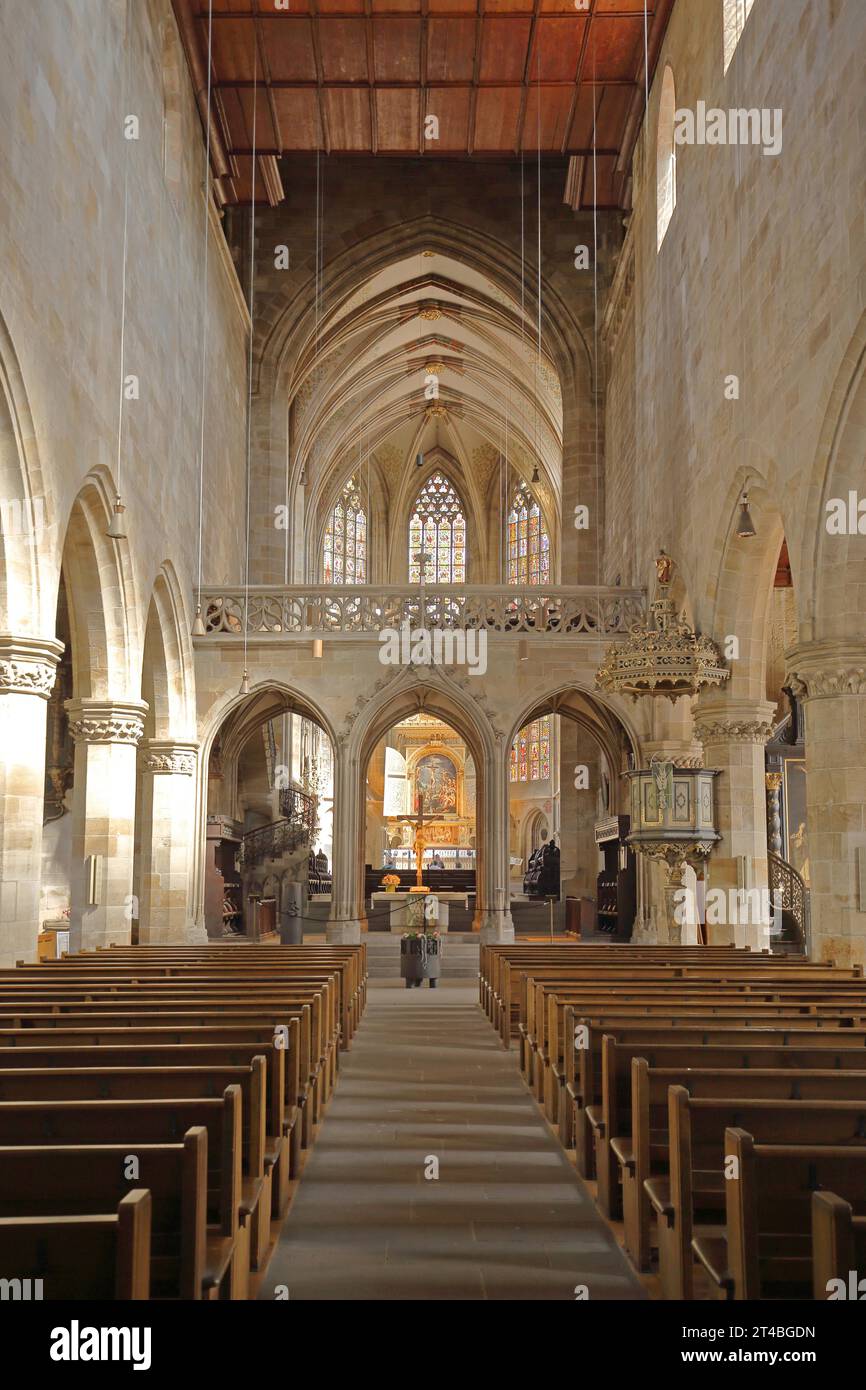 Interior view of the Gothic town church St. Dionys, rood screen ...