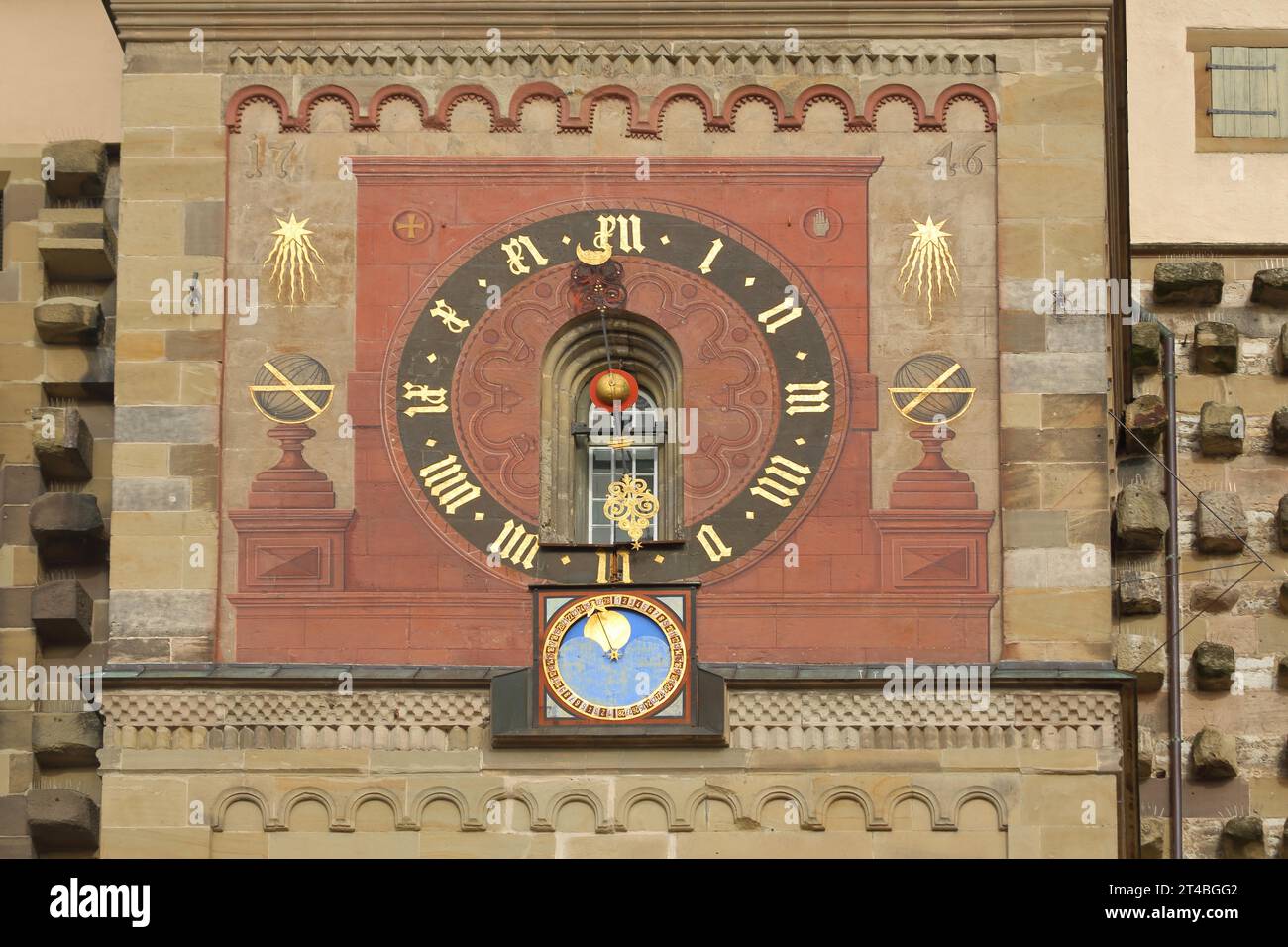 Clock on the tower of the Gothic St. Michael Church, Michaelskirche ...
