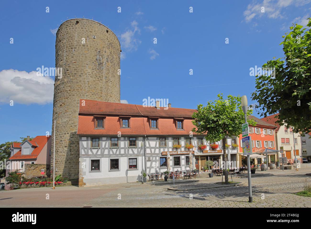 Historic Waldhorn tower built in 1220 and half-timbered house, inn ...