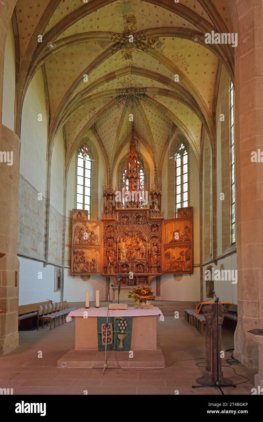 Altar room with Gothic high altar of the St. Cyriakus Church, winged ...