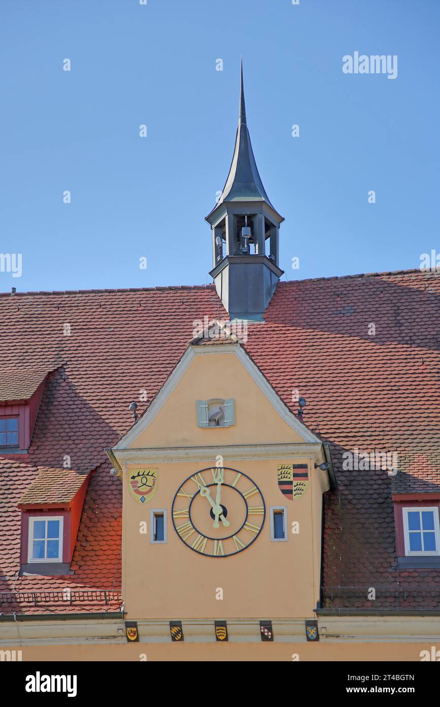 Roof with spire and clock of the town hall built 1477, ridge turret ...