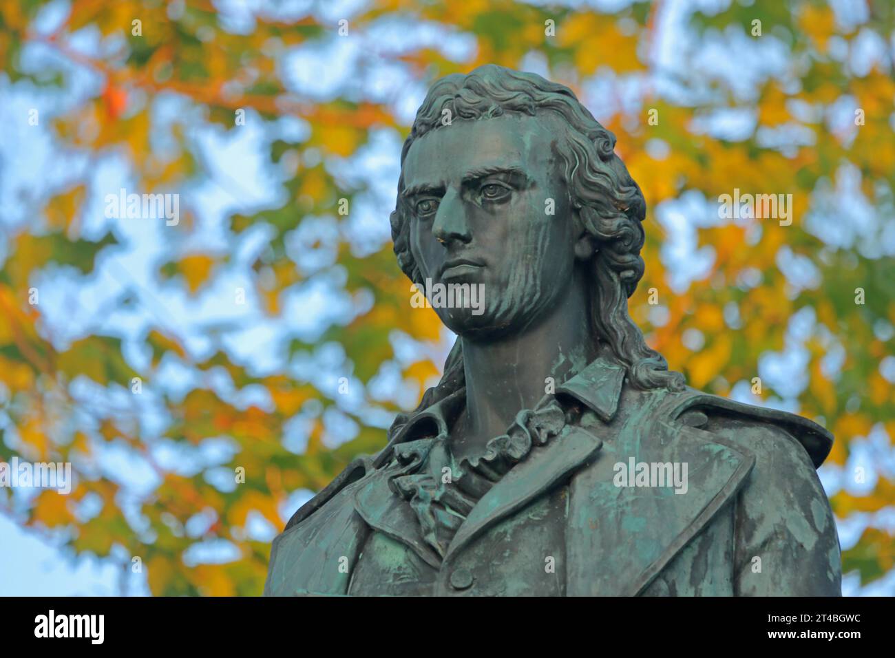Monument with sculpture by Friedrich Schiller, head, detail, autumn ...