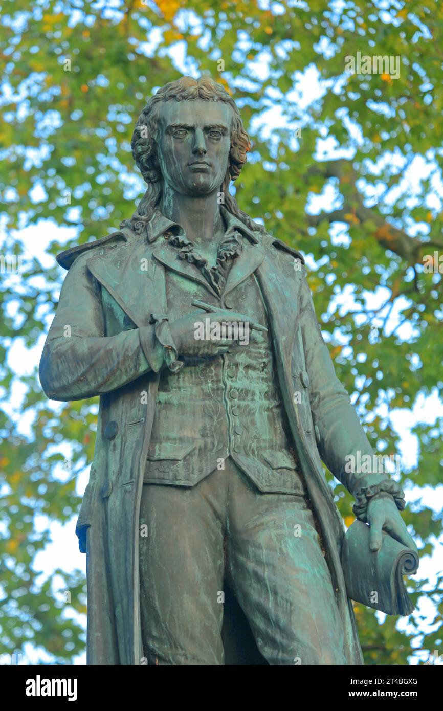 Monument with sculpture by Friedrich Schiller, scroll, book, hand ...