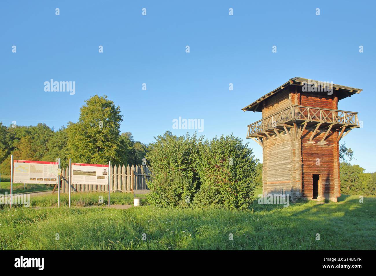 Reconstructed historical Roman tower and palisade at the Upper Germanic ...