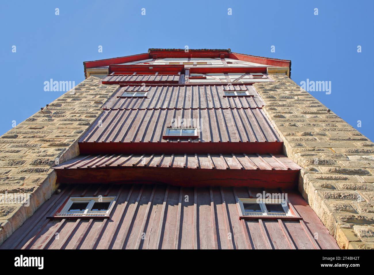 View up to the five-knob defence tower, built in the 15th century ...