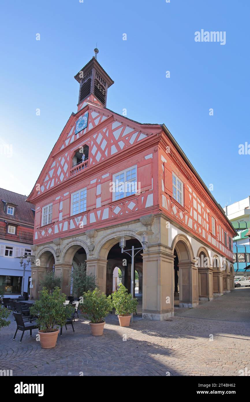 Old town hall built 1597, red half-timbered house with spire, ridge ...
