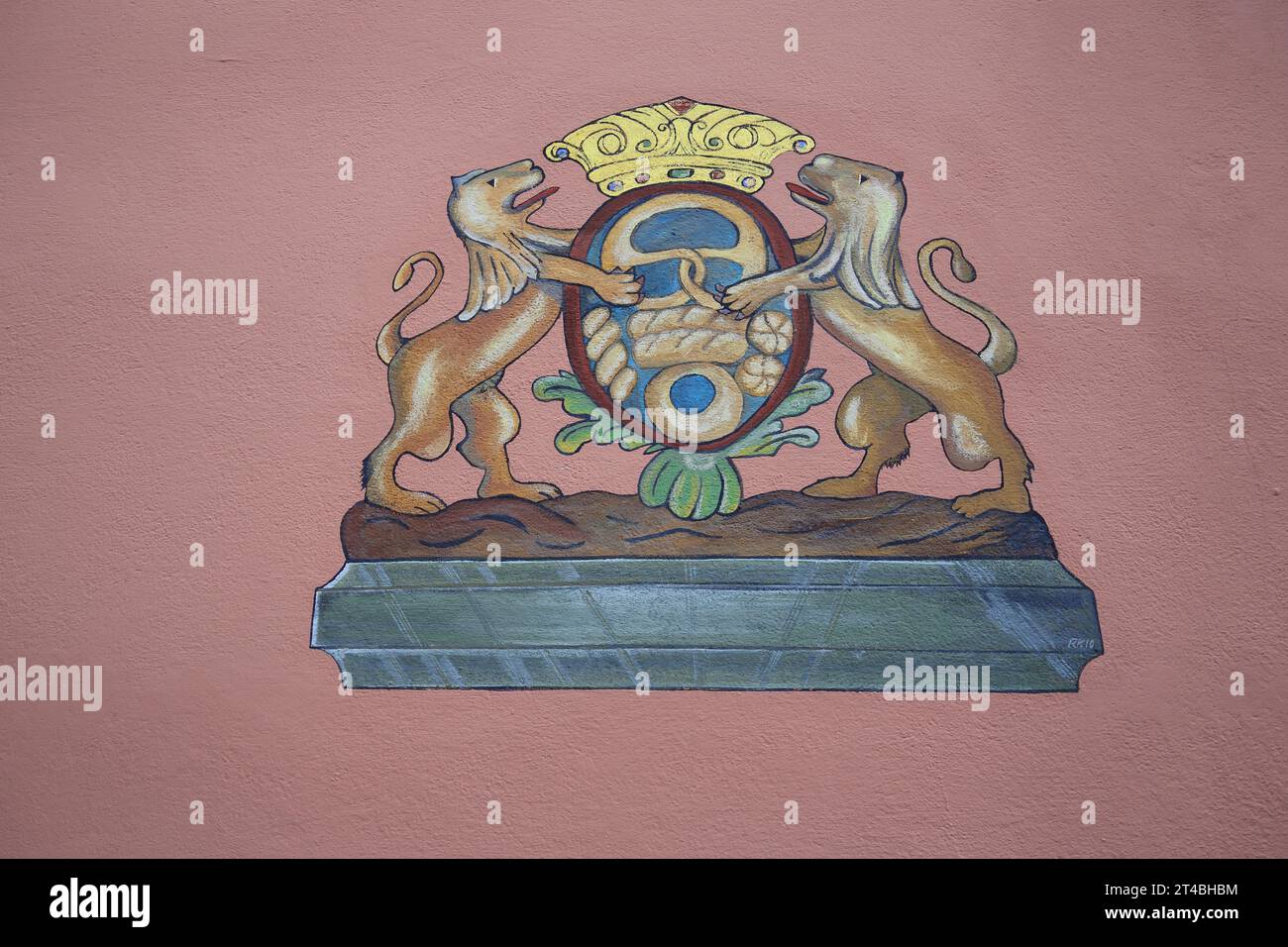 Painting of the bakers' guild coat of arms with lion figures and crown ...