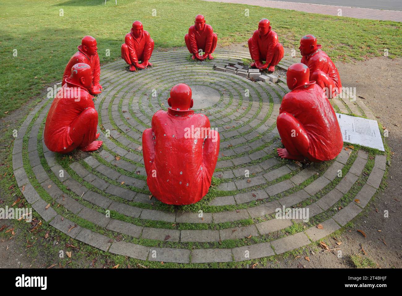 Sculpture Meeting by Wang Shugang 2013, sculpture group, red, figures ...
