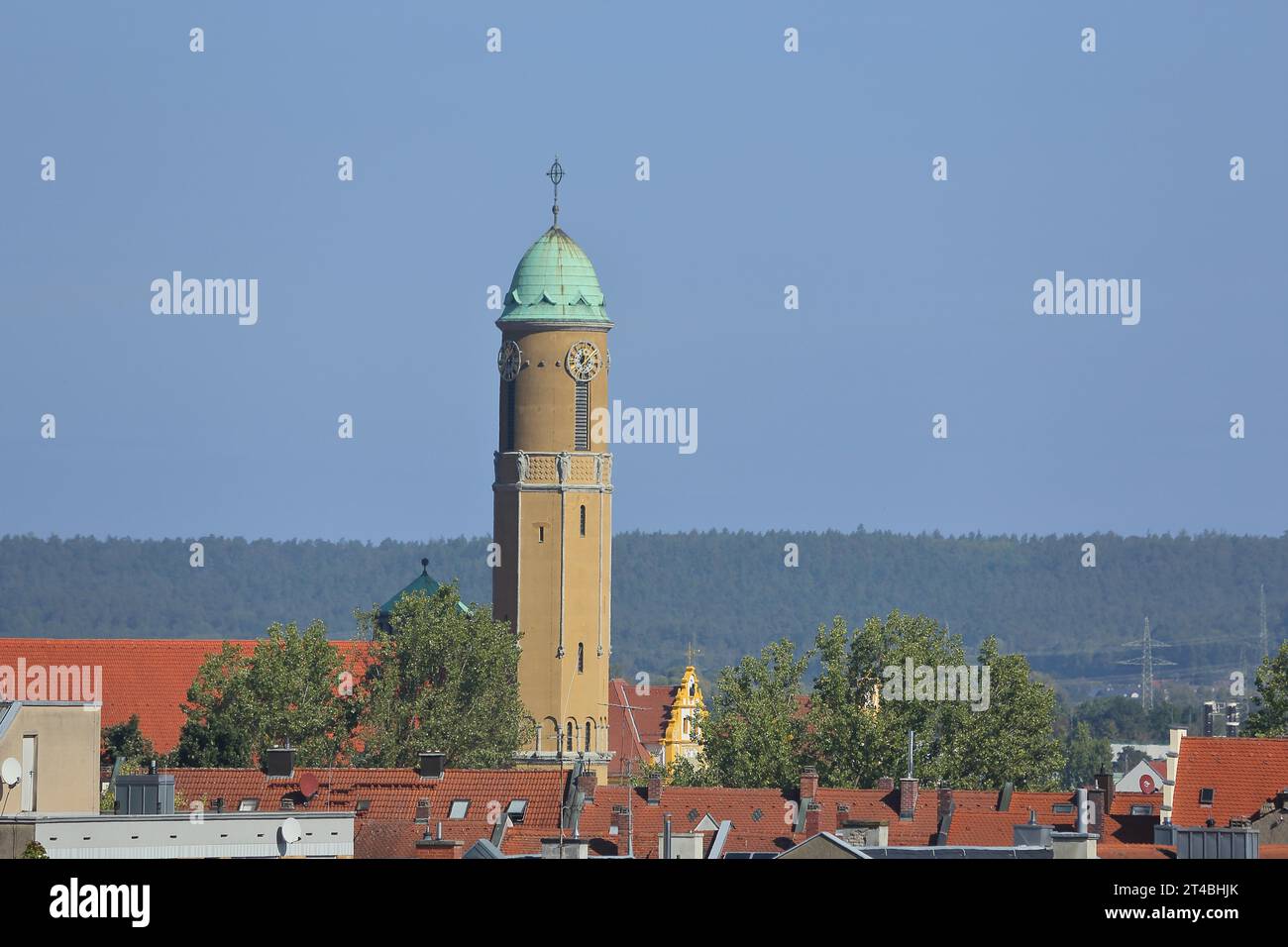 Church tower with dome of St. Otto Church, Bamberg, Upper Franconia ...