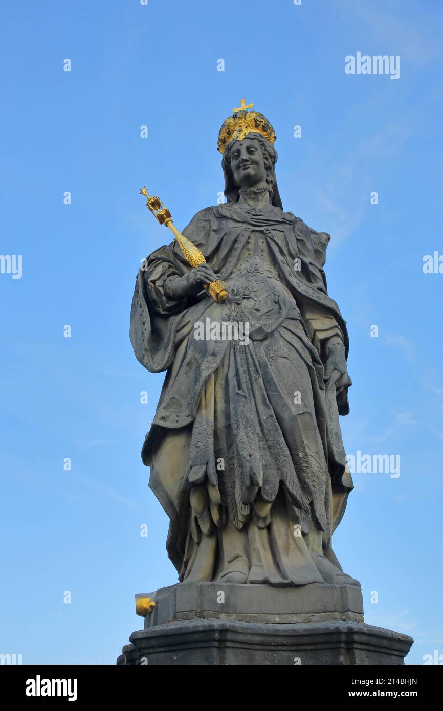 Sculpture Cunegonde of Luxembourg with golden crown and sceptre, woman ...