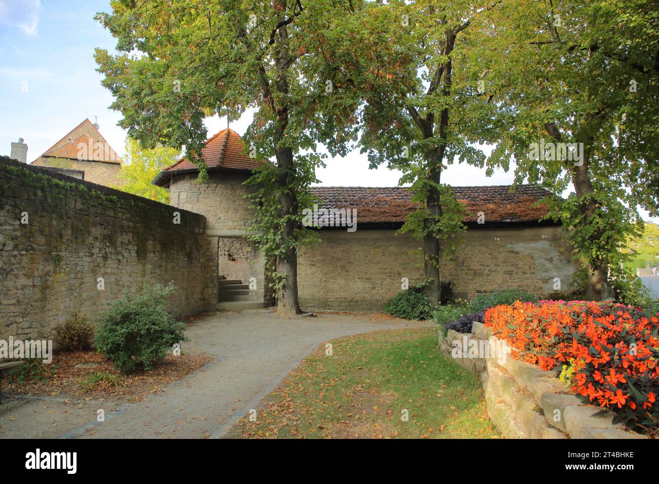 Historic town wall and tower, Eastern town wall, Dettelbach, Lower ...