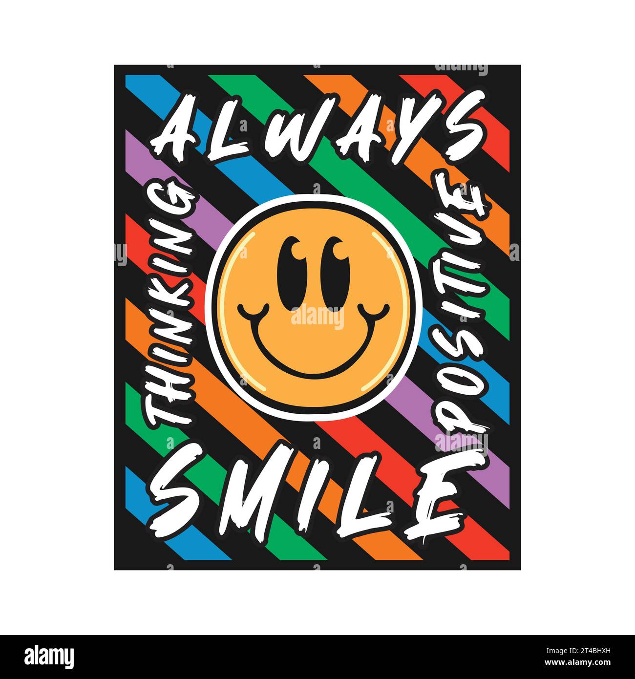 Smile face emoji with always smile, positive thinking phrase. Positive ...