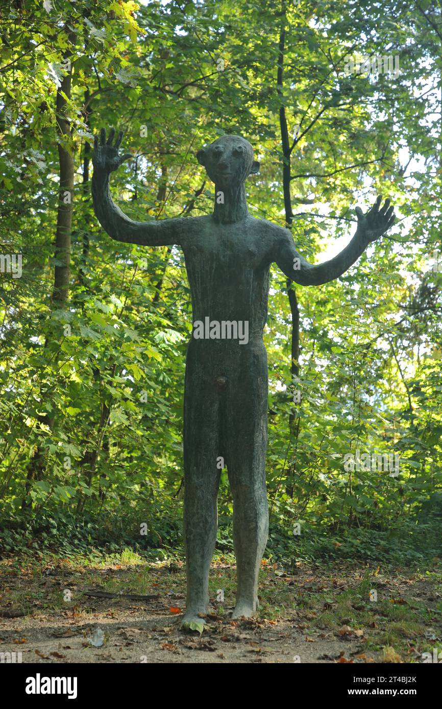 Sculpture The New Adam by Heinrich Kirchner 1963, man, figure, arms ...