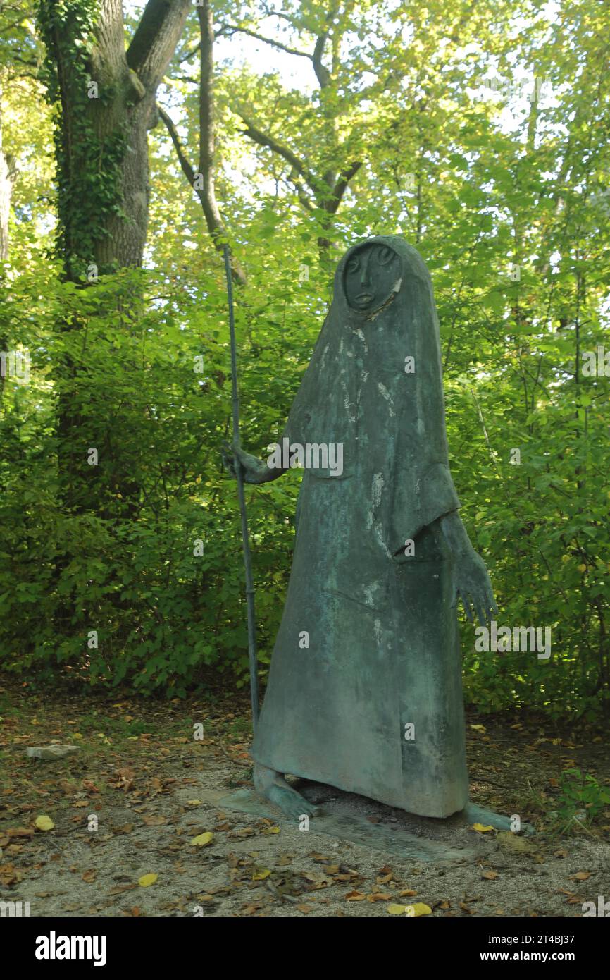 Sculpture hiker Abraham by Heinrich Kirchner 1957, figure, man, stick ...