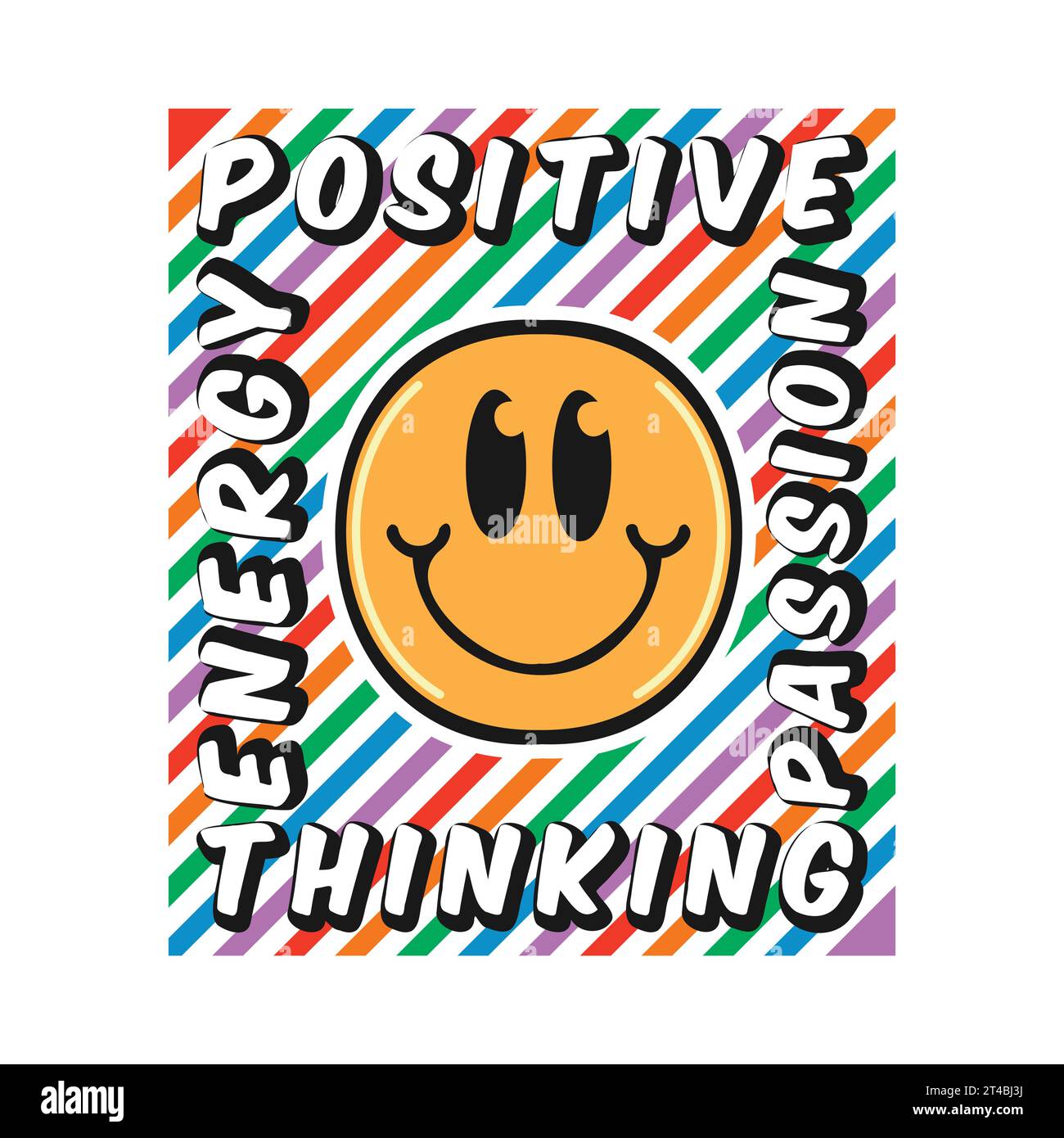 Smile face emoji with positive thinking, passion, energy phrase ...