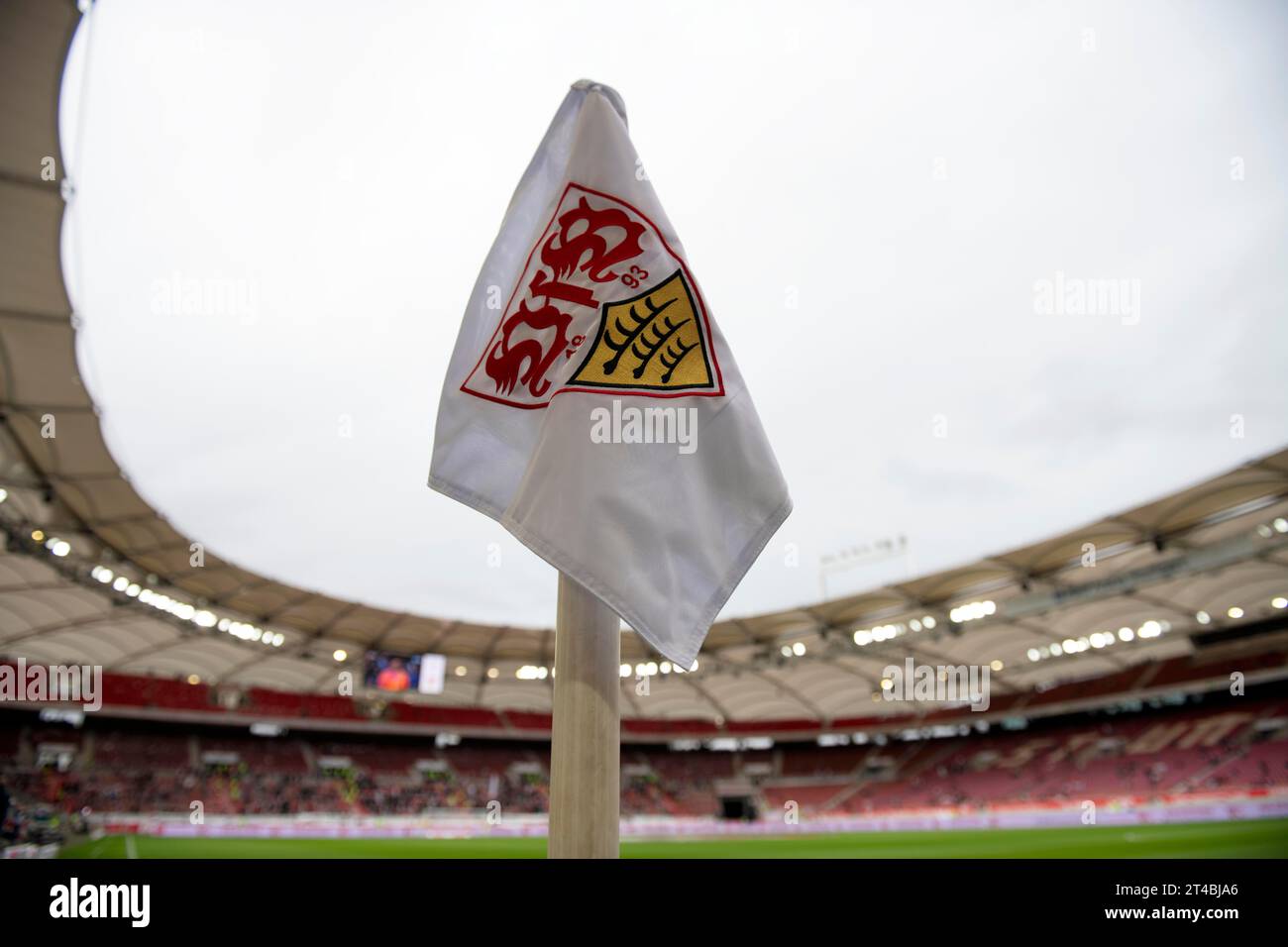 Corner flag, logo VfB Stuttgart, grandstand, stadium, interior, sky ...