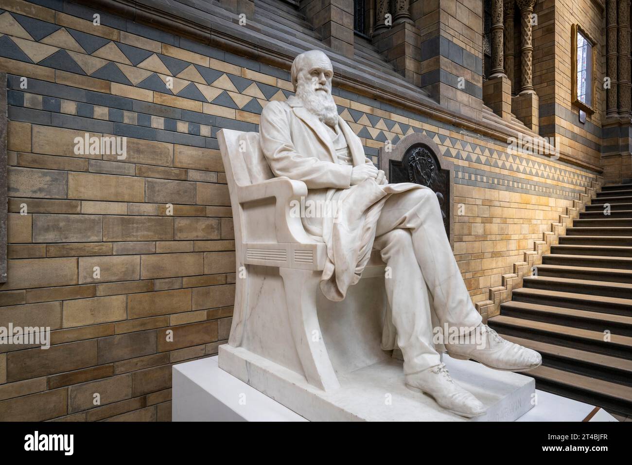 Naturalist Sir Charles Darwin, sculpture by Sir Joseph Boehm, Entrance ...