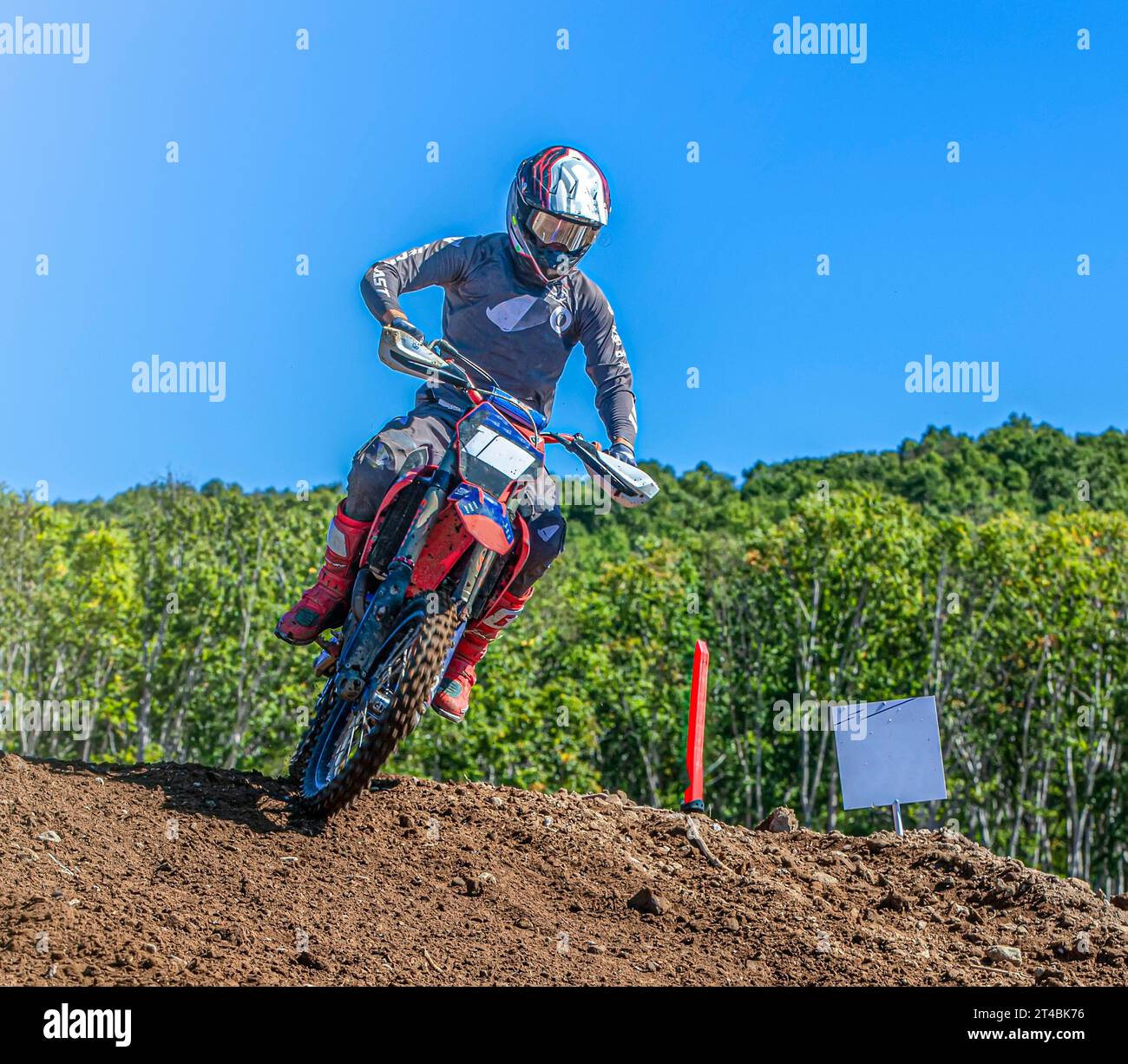 The motorcyclist jumps at the Russian Motocross Championship in ...