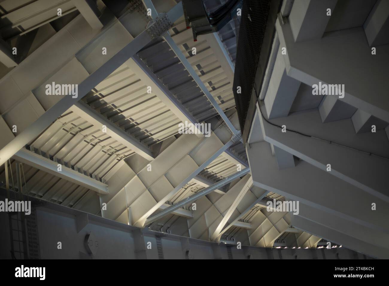 Ceiling in giant building. Large roof. Monumental architecture ...