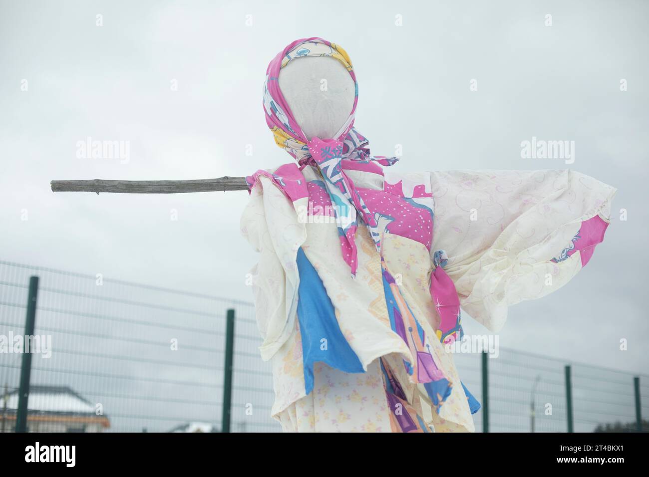 Symbol of spring in Russia. Pagan symbol of winter. Rag doll. Burning ...