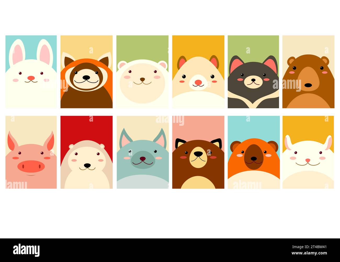 Set of kawaii member icon. Cards with cute cartoon animals. Baby ...
