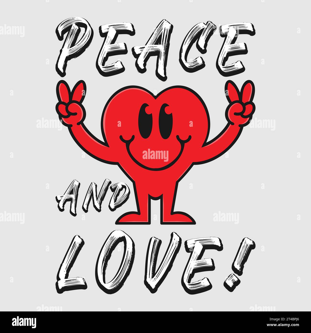 Heart emoji cartoon with peace and love phrase. Positive quotes ...