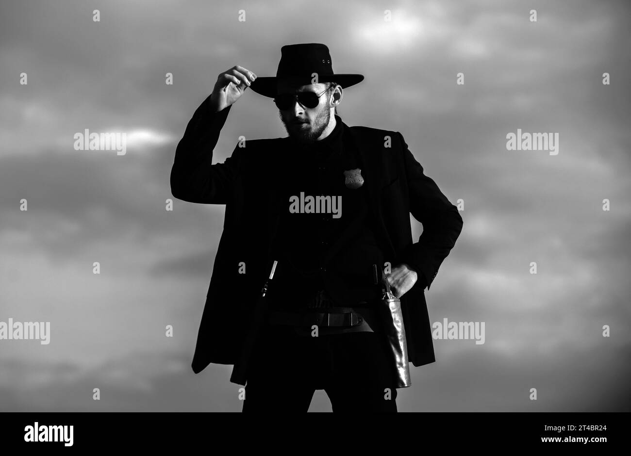 Wanted western. Cowboy man with weapon. American bandit, western man ...