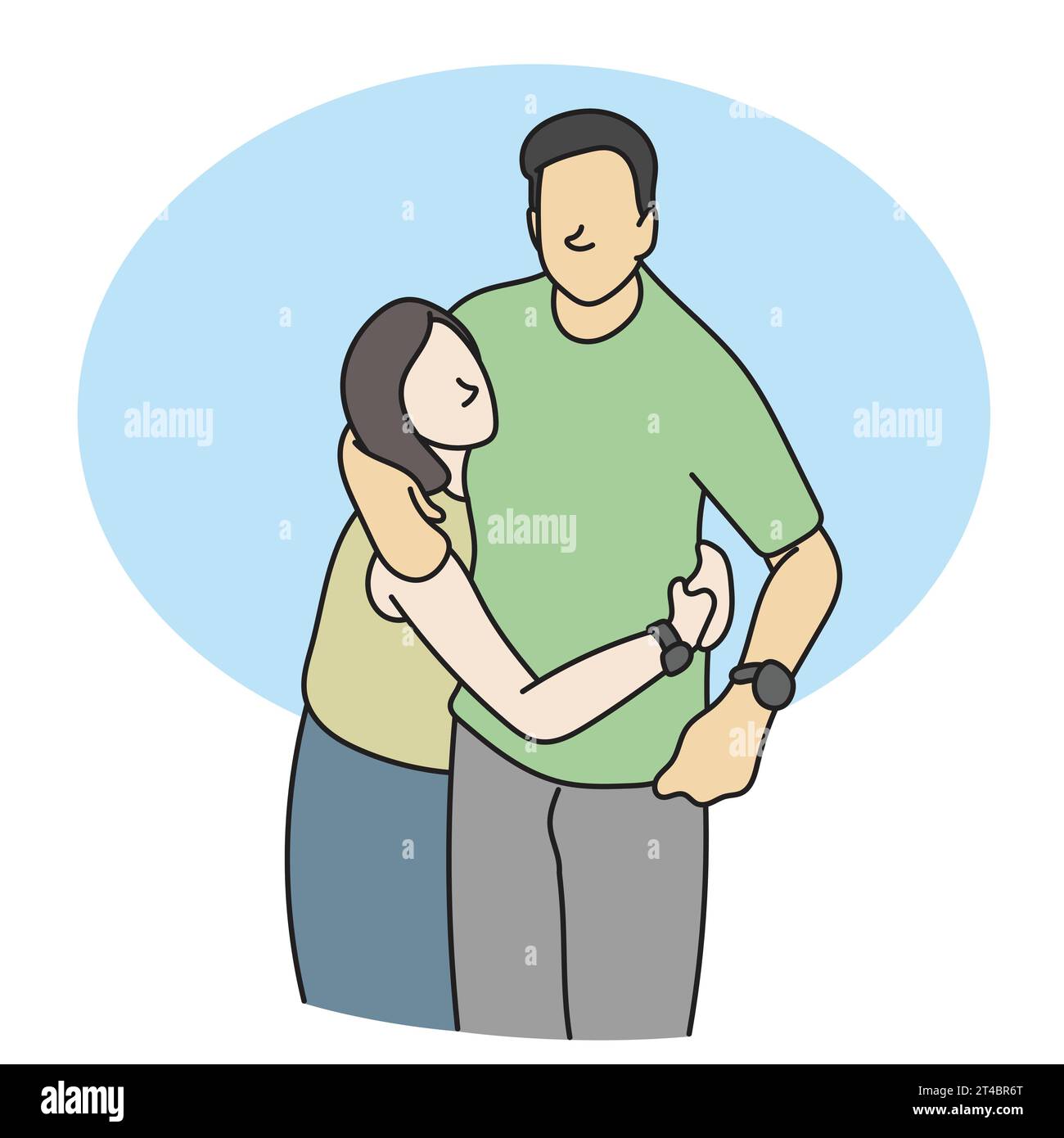 Portrait of a loving young man embracing his girlfriend illustration vector hand drawn isolated ...