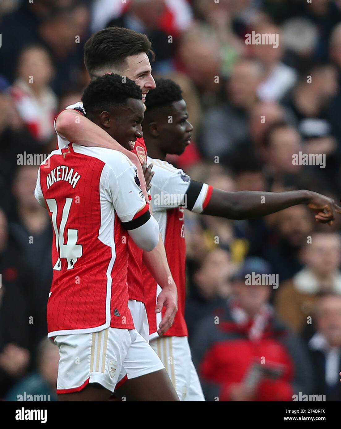 GOAL 2-0, Eddie Nketiah of Arsenal goal celebration with Declan Rice of ...