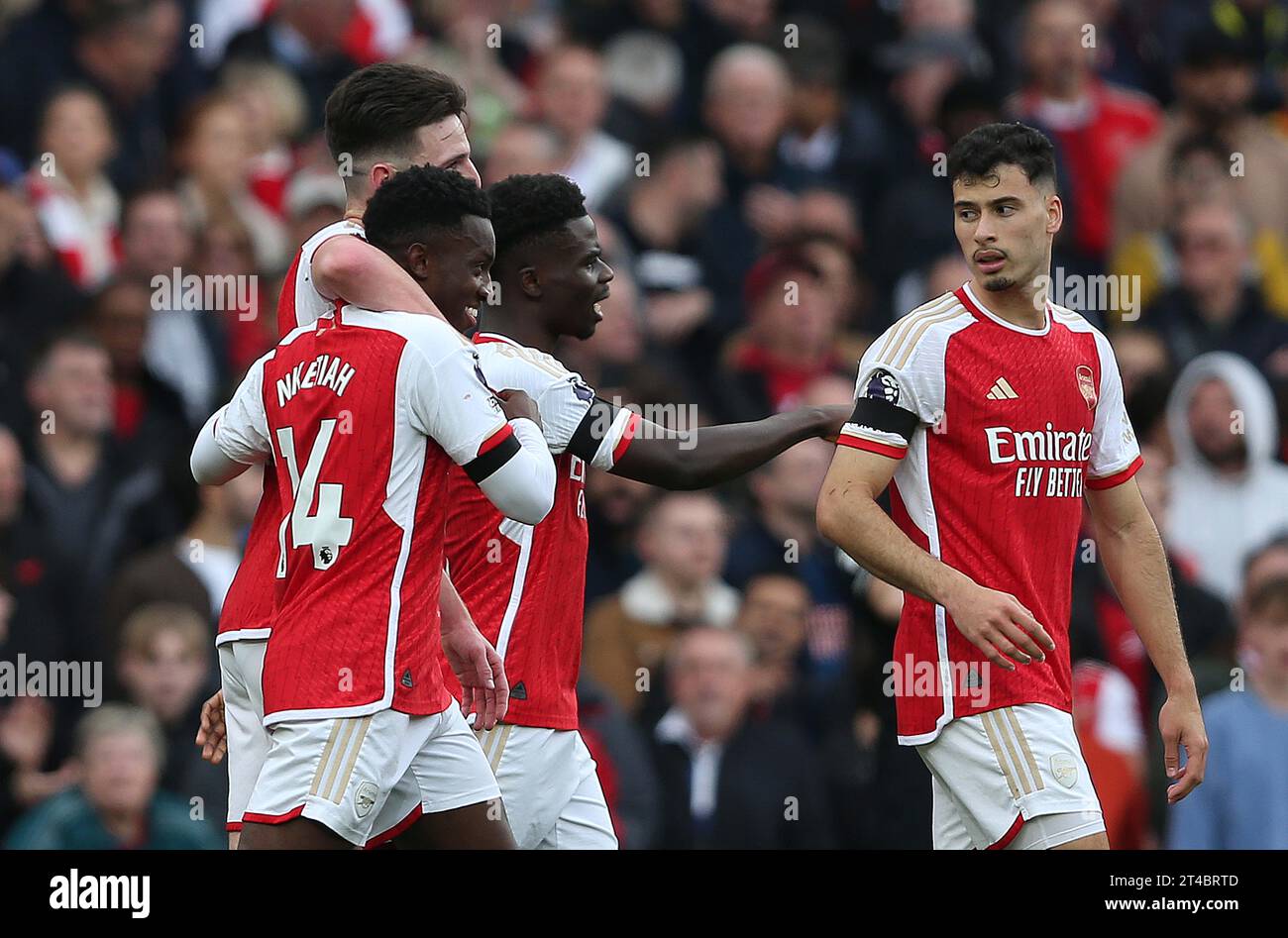 GOAL 2-0, Eddie Nketiah of Arsenal goal celebration with Declan Rice of ...
