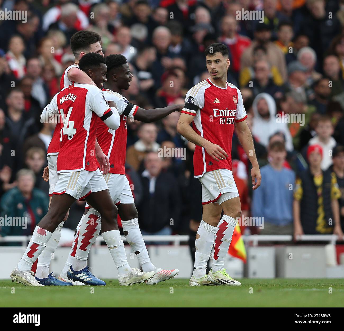 GOAL 2-0, Eddie Nketiah of Arsenal goal celebration with Declan Rice of ...