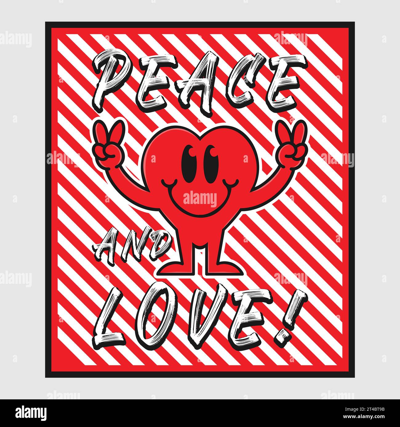 Heart emoji cartoon with peace and love phrase. Positive quotes ...