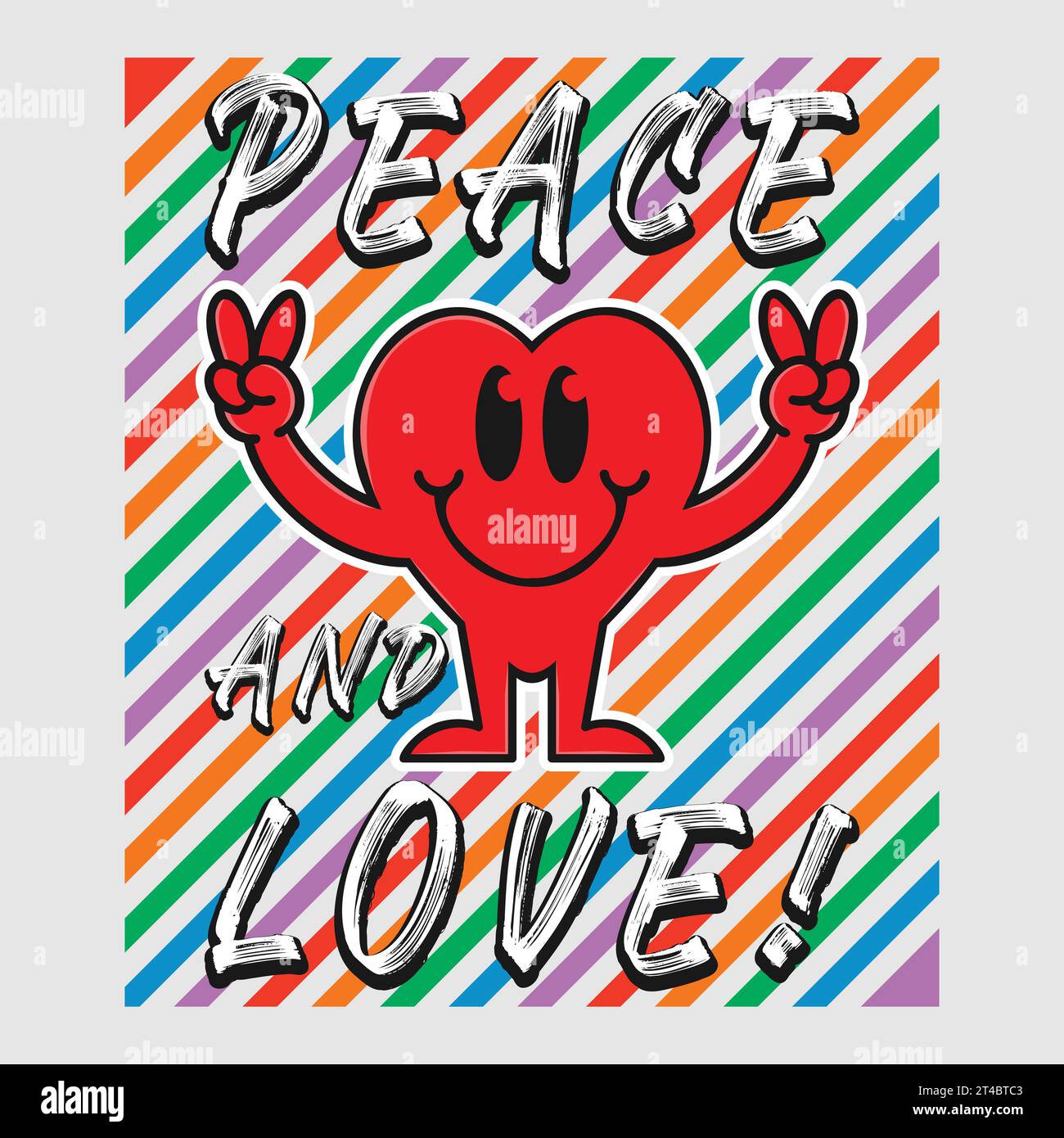 Heart emoji cartoon with peace and love phrase. Positive quotes ...