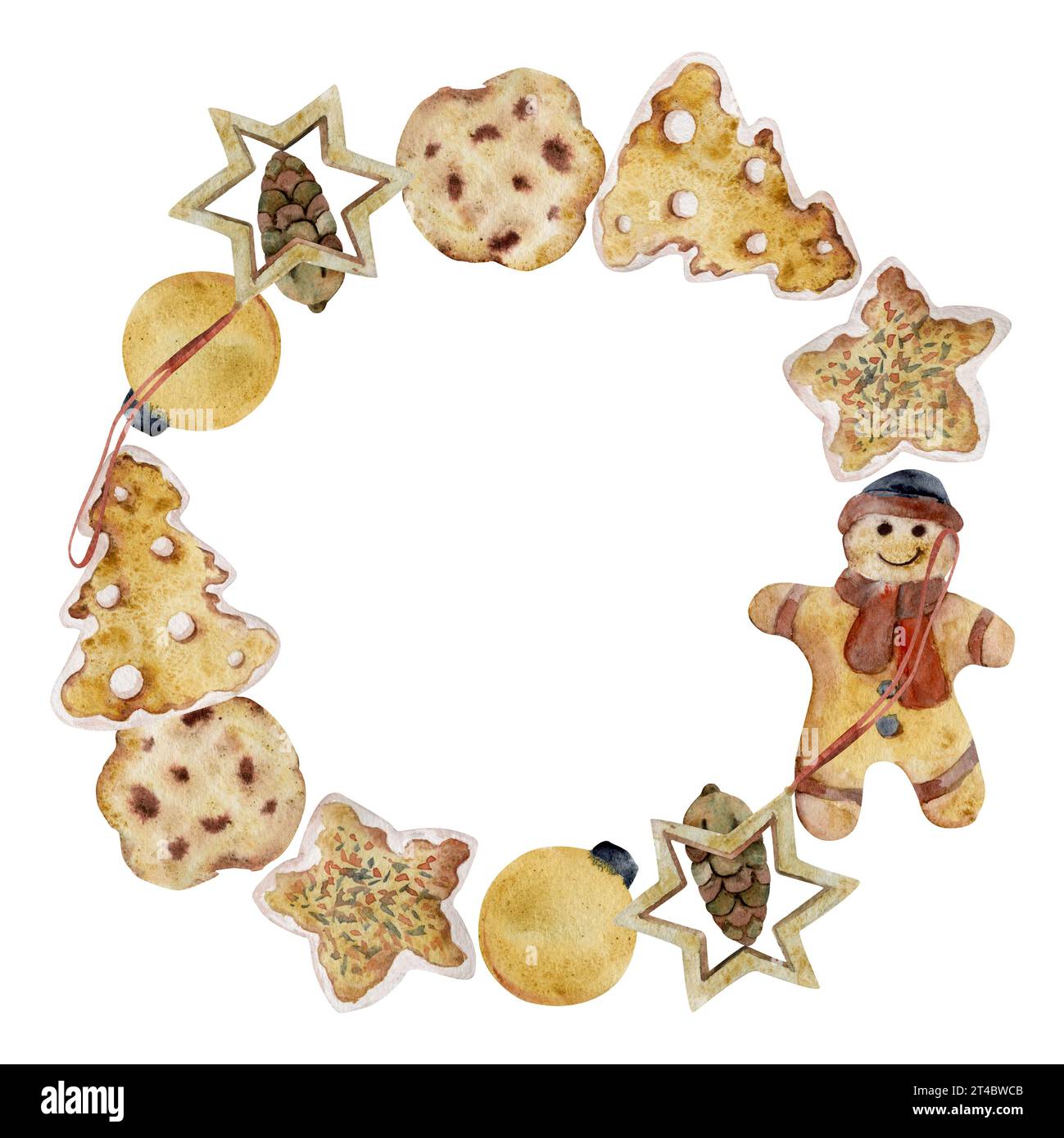 Hand drawn watercolor illustration. Homemade shortbread cookies ...