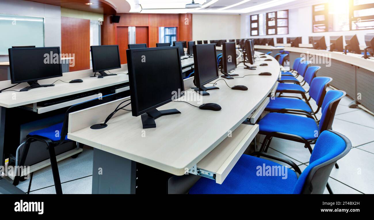 Group of computer in computer lab Stock Photo - Alamy