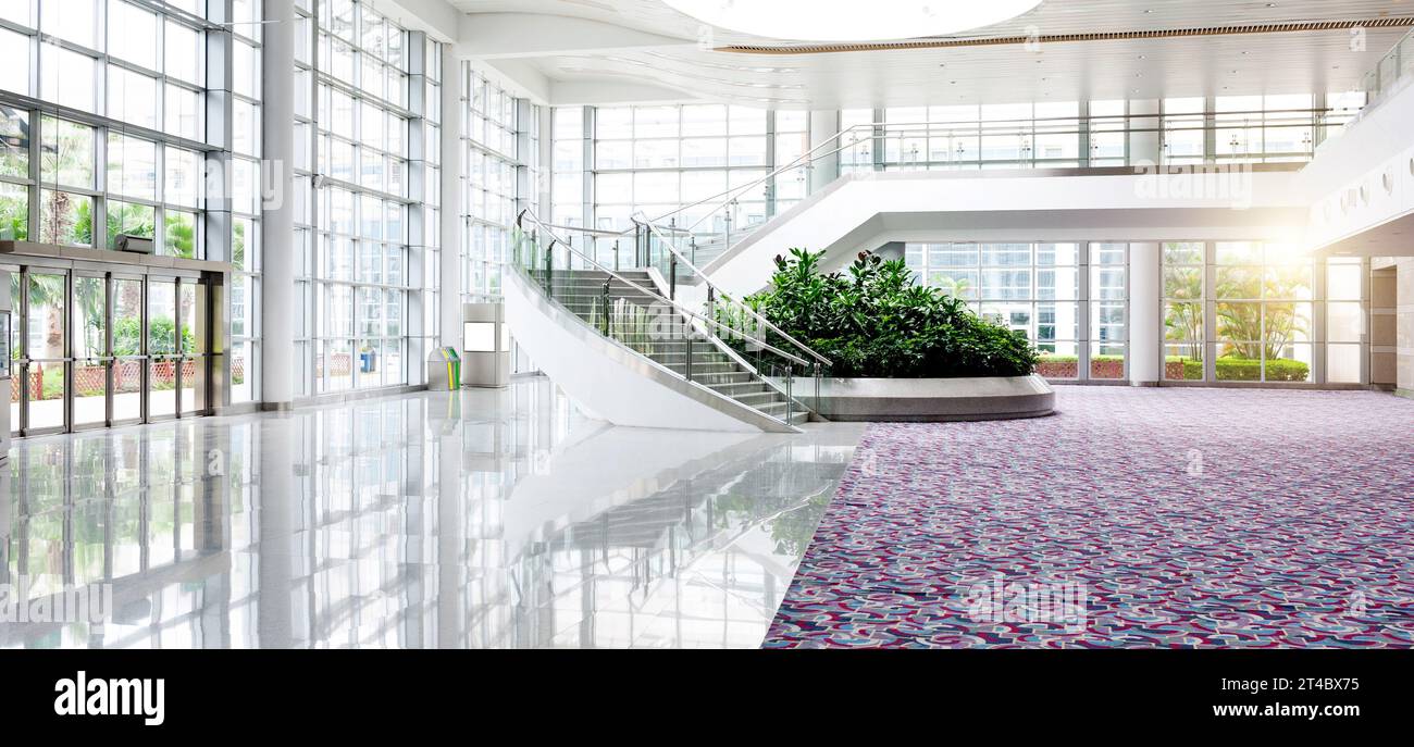 Modern architecture with carpet and stairs in a business conference ...