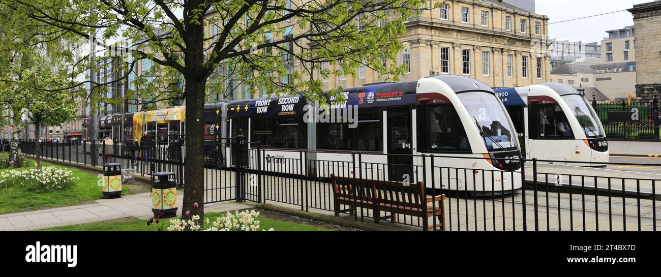 Two of the Edinburgh Trams, Edinburgh city centre, Scotland, UK Stock ...
