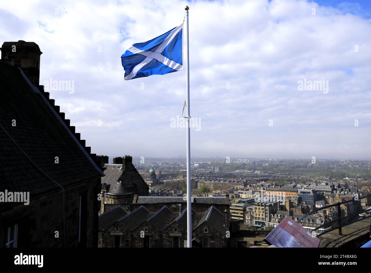 The Scottish Flag on the castle battlements at Edinburgh Castle ...