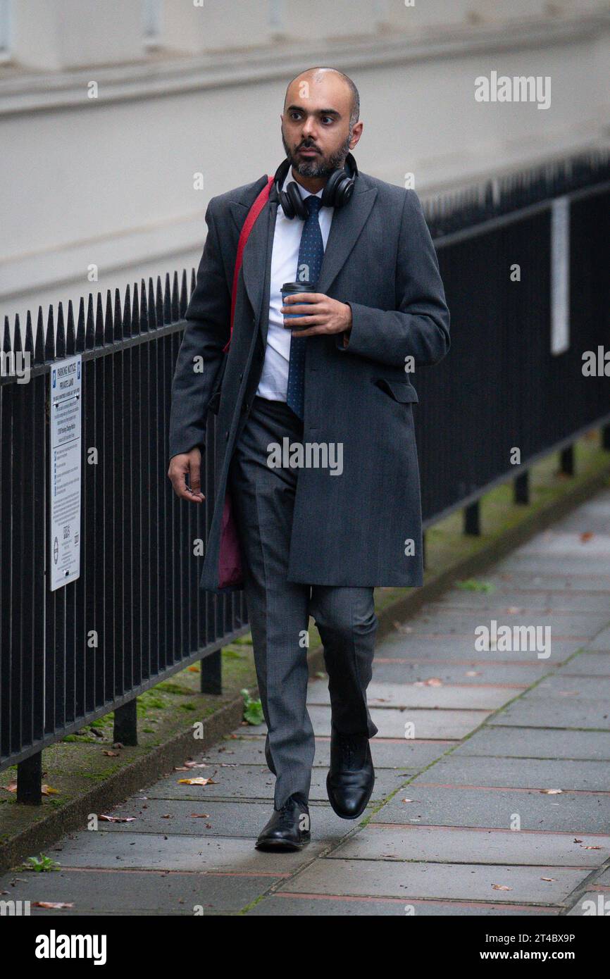 Imran Shafi, former private secretary to former Prime Minister Boris Johnson, arrives to give a ...