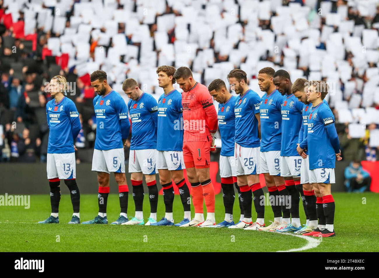 Rangers FC team stand in silence for 2 minutes silence, in respect for ...