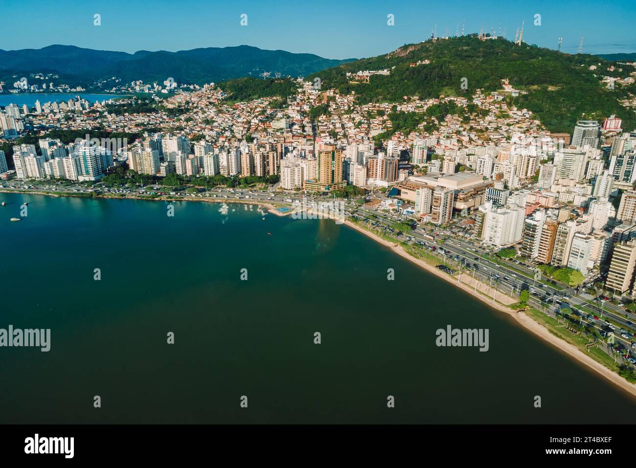 Aerial view of Florianopolis center. City view with architectural ...