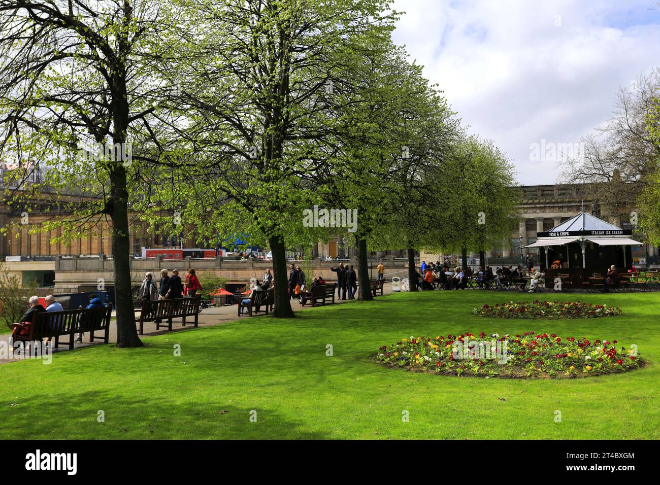 Spring view over Princes Street Gardens, Edinburgh city, Scotland, UK ...