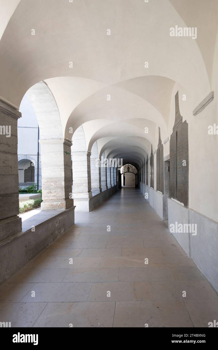 France, Lyon, July 26th, 2019. Corridor with arches beside The ...