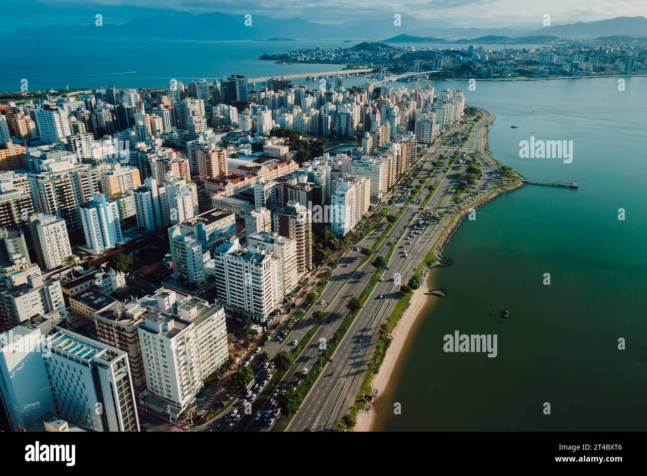 Aerial view of Florianopolis downtown. City view of architectural ...