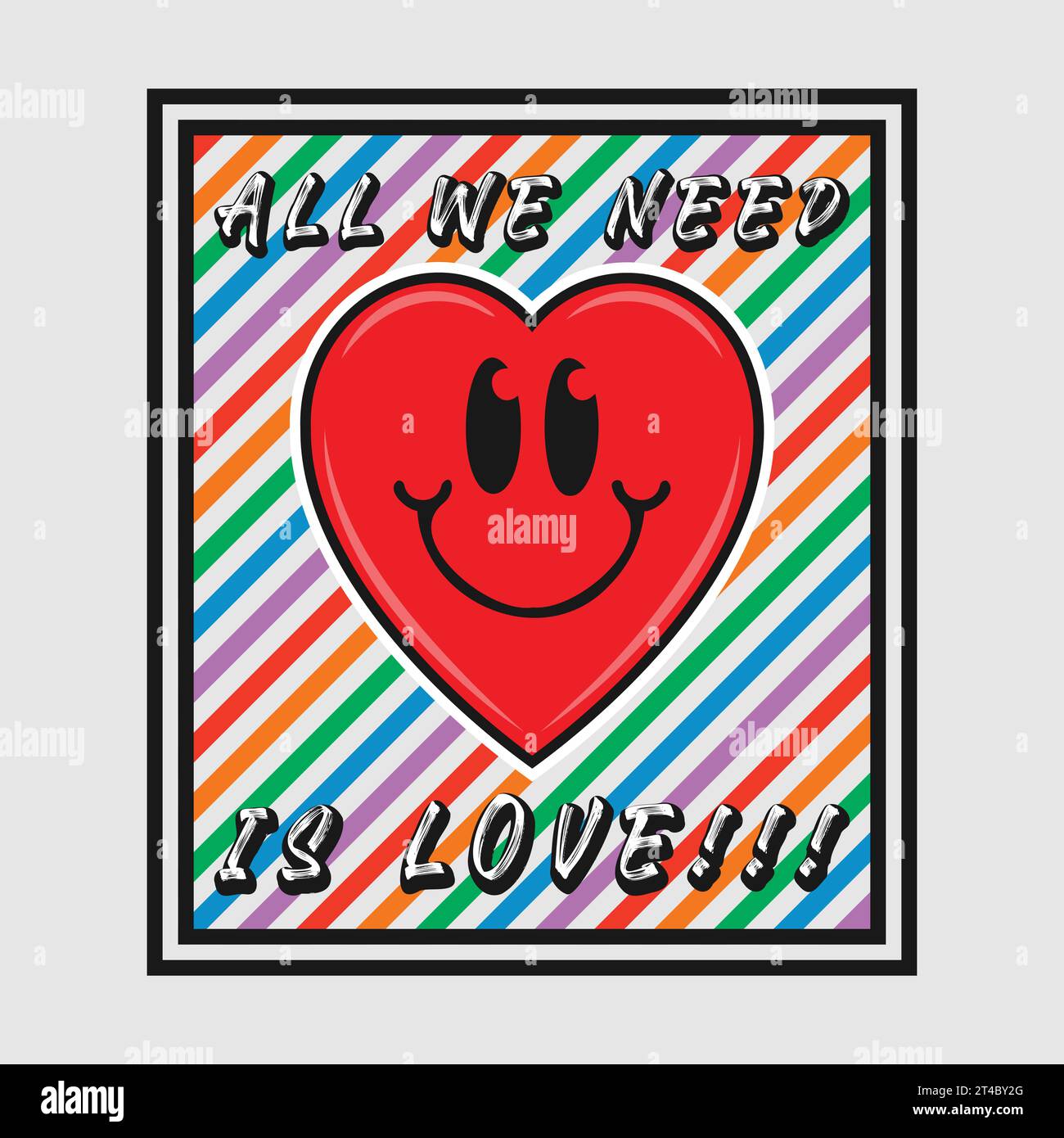 Heart emoji cartoon with all we need is love phrase. Positive quotes ...