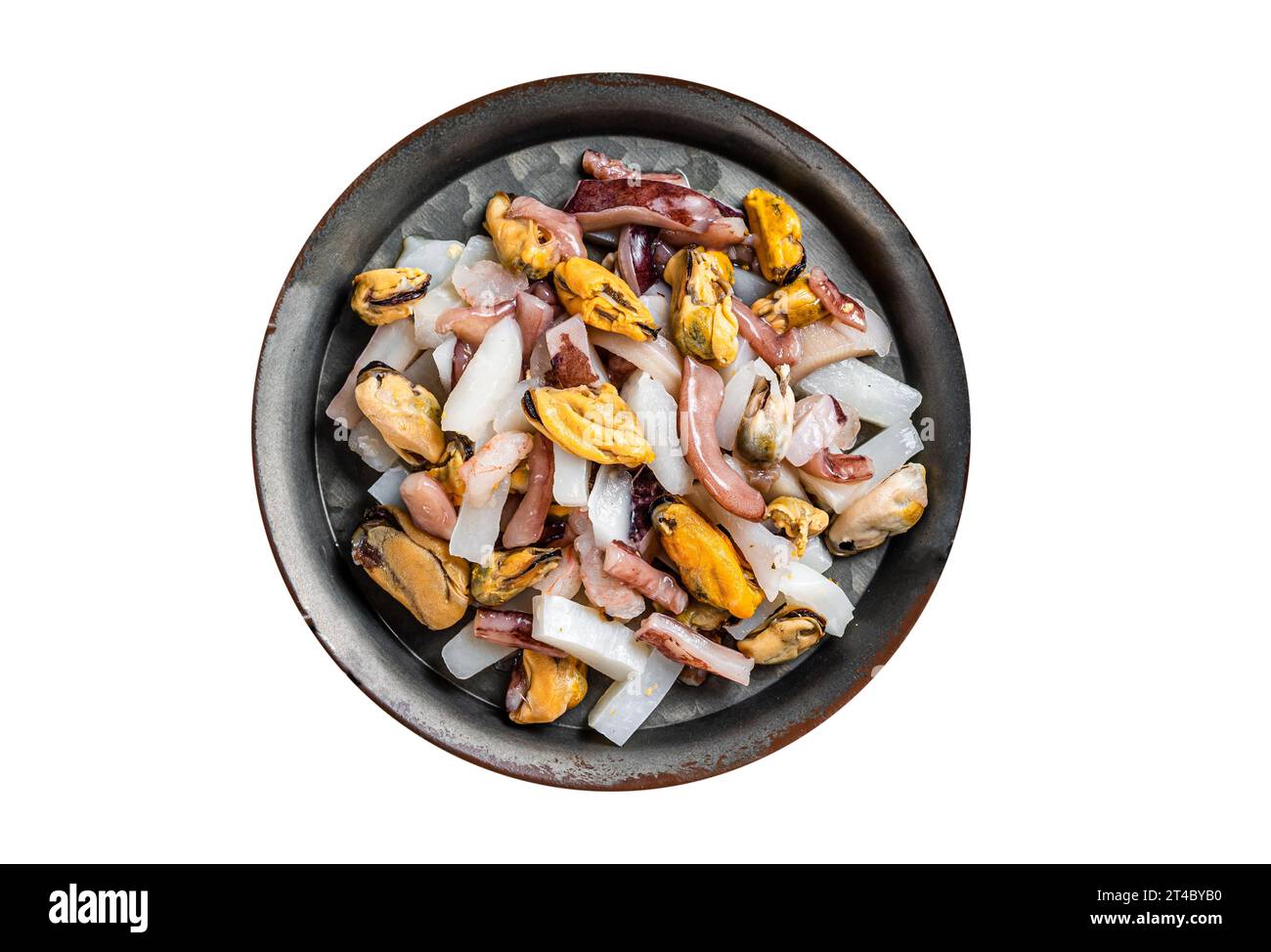 Raw Seafood mix, sea cocktail of fresh mussels, clams, squid, octopus ...