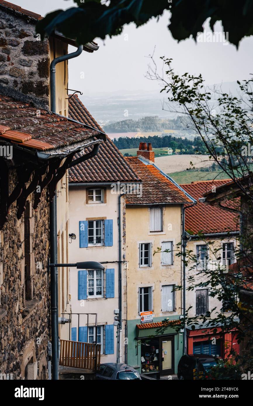 The streets of Allegre, a medieval village in the center of France ...