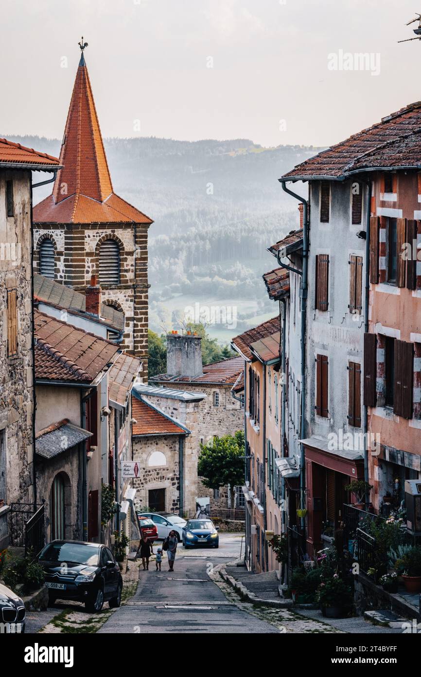 The streets of Allegre, a medieval village in the center of France ...