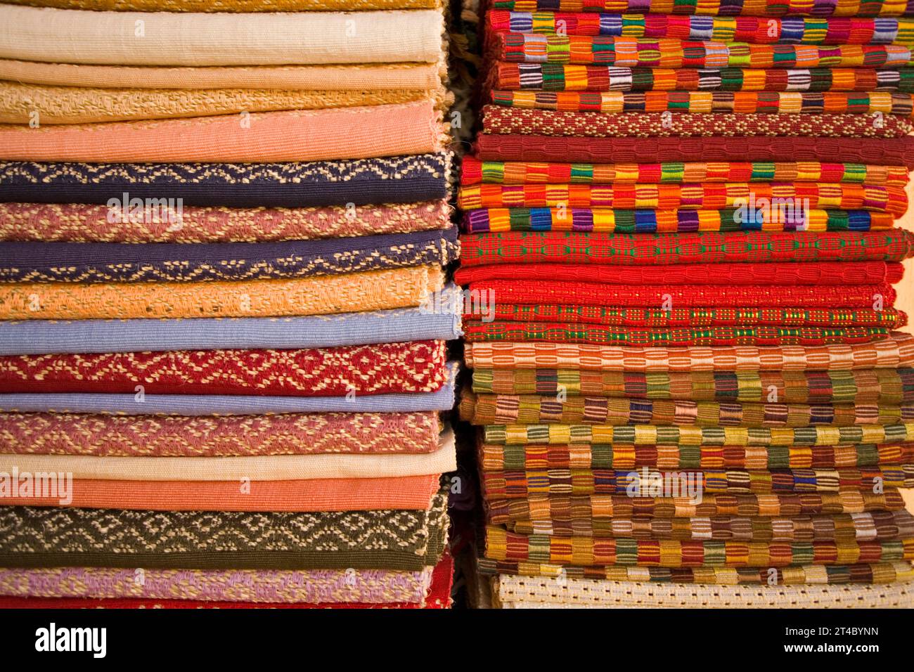 Authentic and colorful textiles in shopping both, Antigua, Guatemala ...